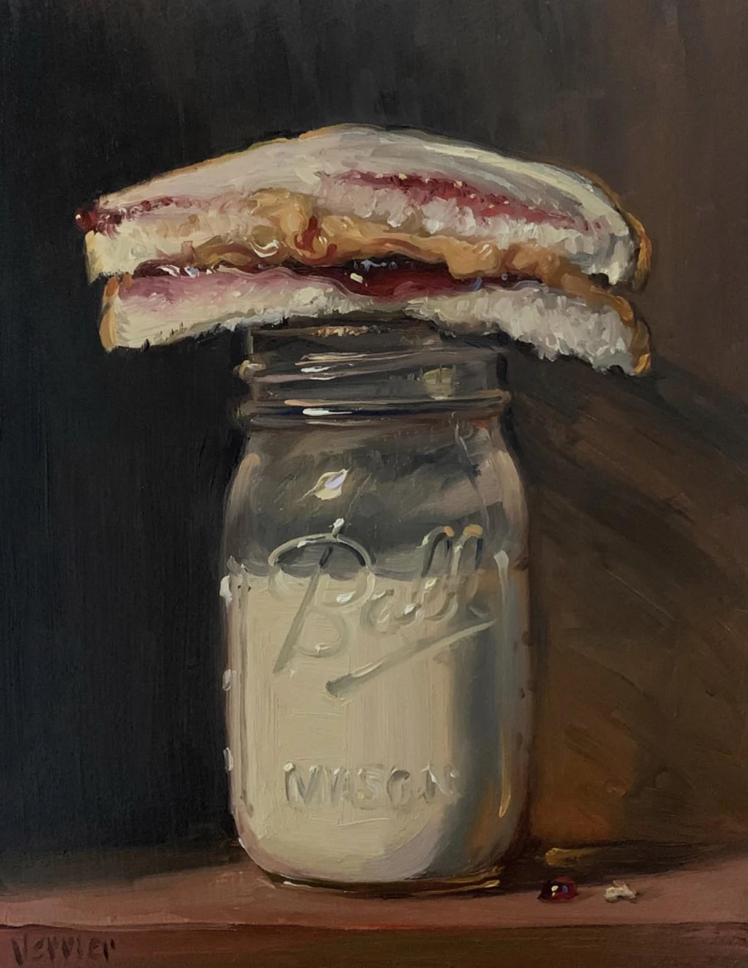 My oil painting of a PBJ & Jar of Milk | Scrolller