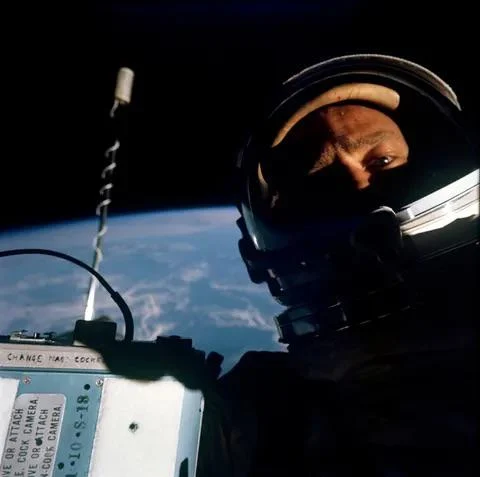 Buzz Aldrin, 1966, in one of the first space selfies ever taken. | Scrolller
