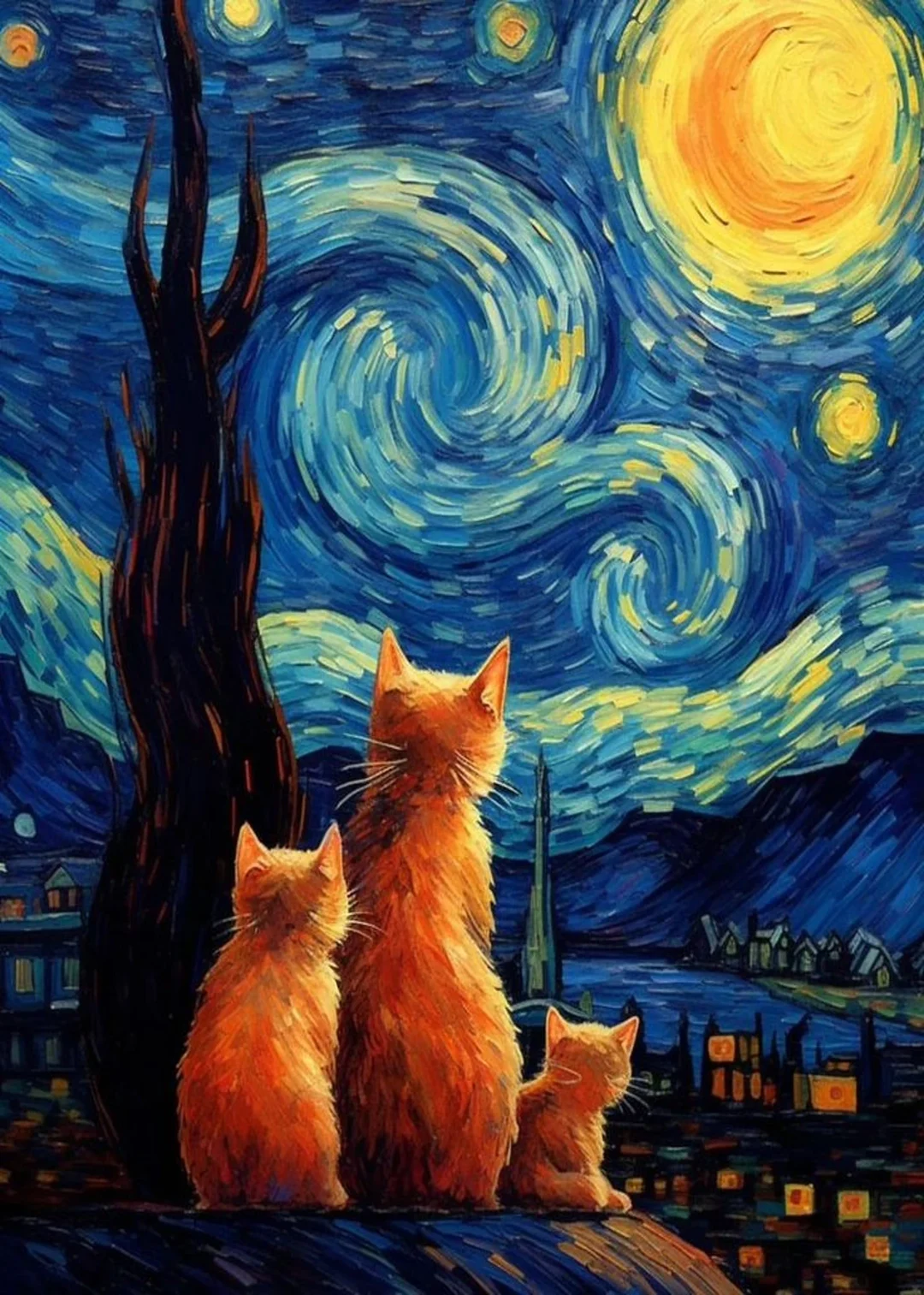 Starry Night with ginger cat | Scrolller