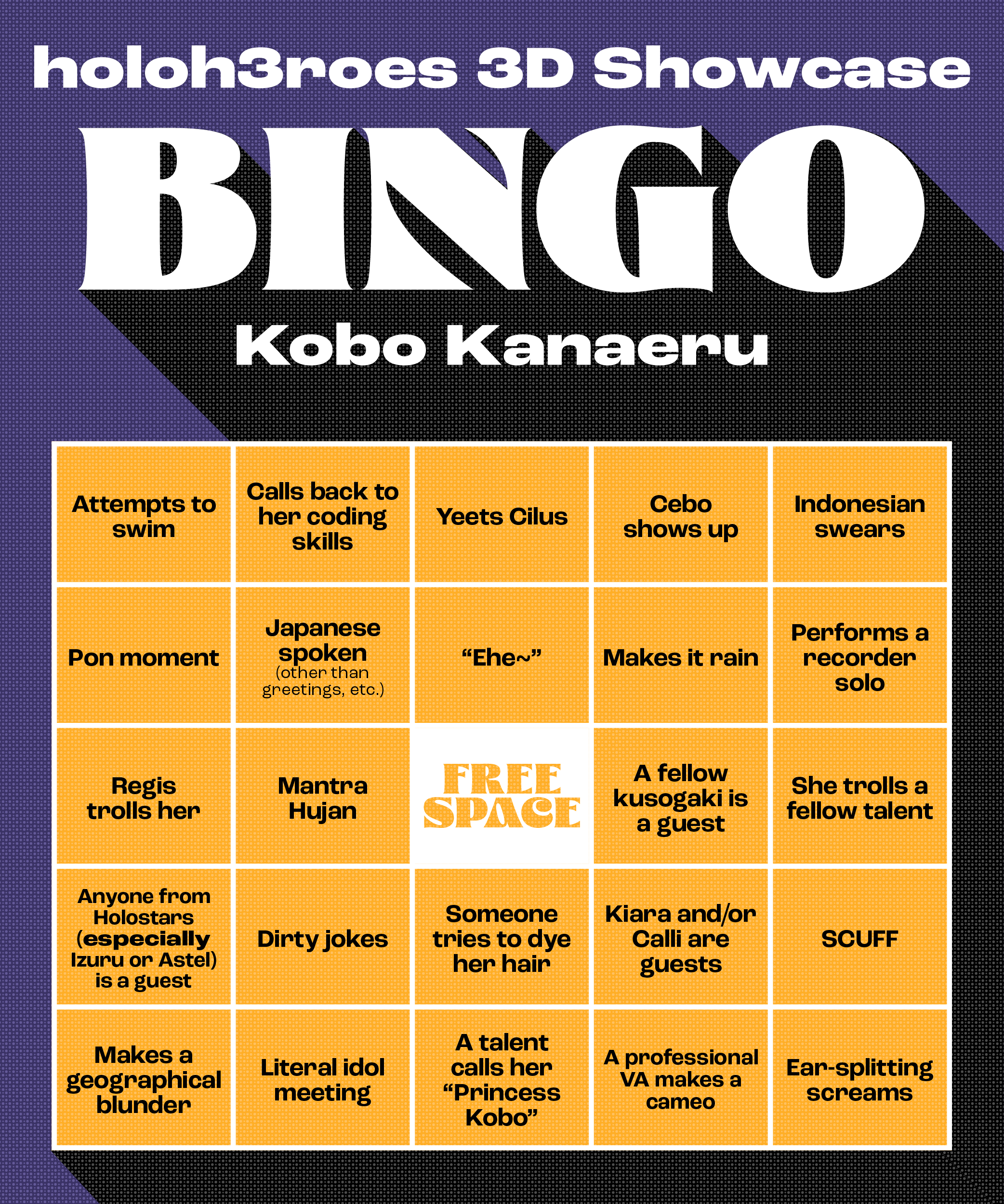 With Kobo's 3D debut in less than 12 hours, here's my last holoh3roes 3D Showcase bingo card ...