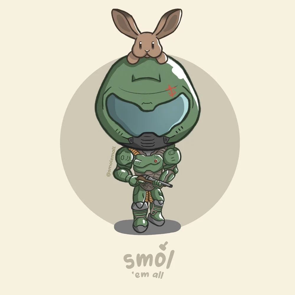 hi! I drew a smol Doom Slayer and Daisy | Scrolller