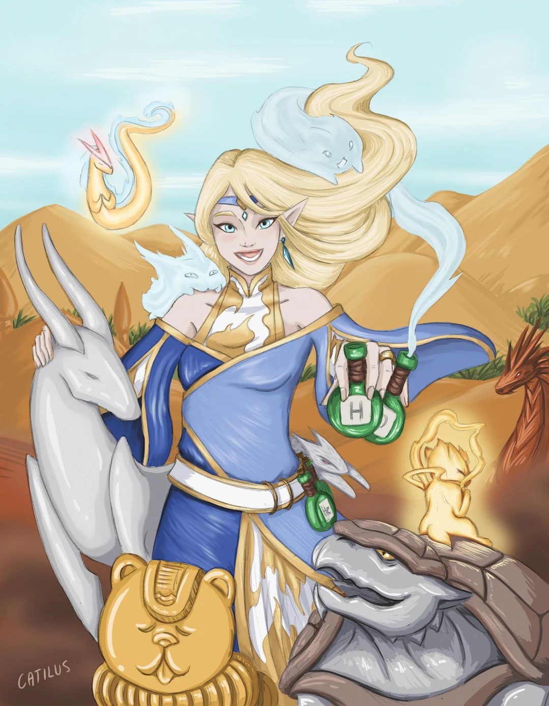 Yalaria and her Elemental Friends, Catilus, Pencil and Digital, 2023 | Scrolller