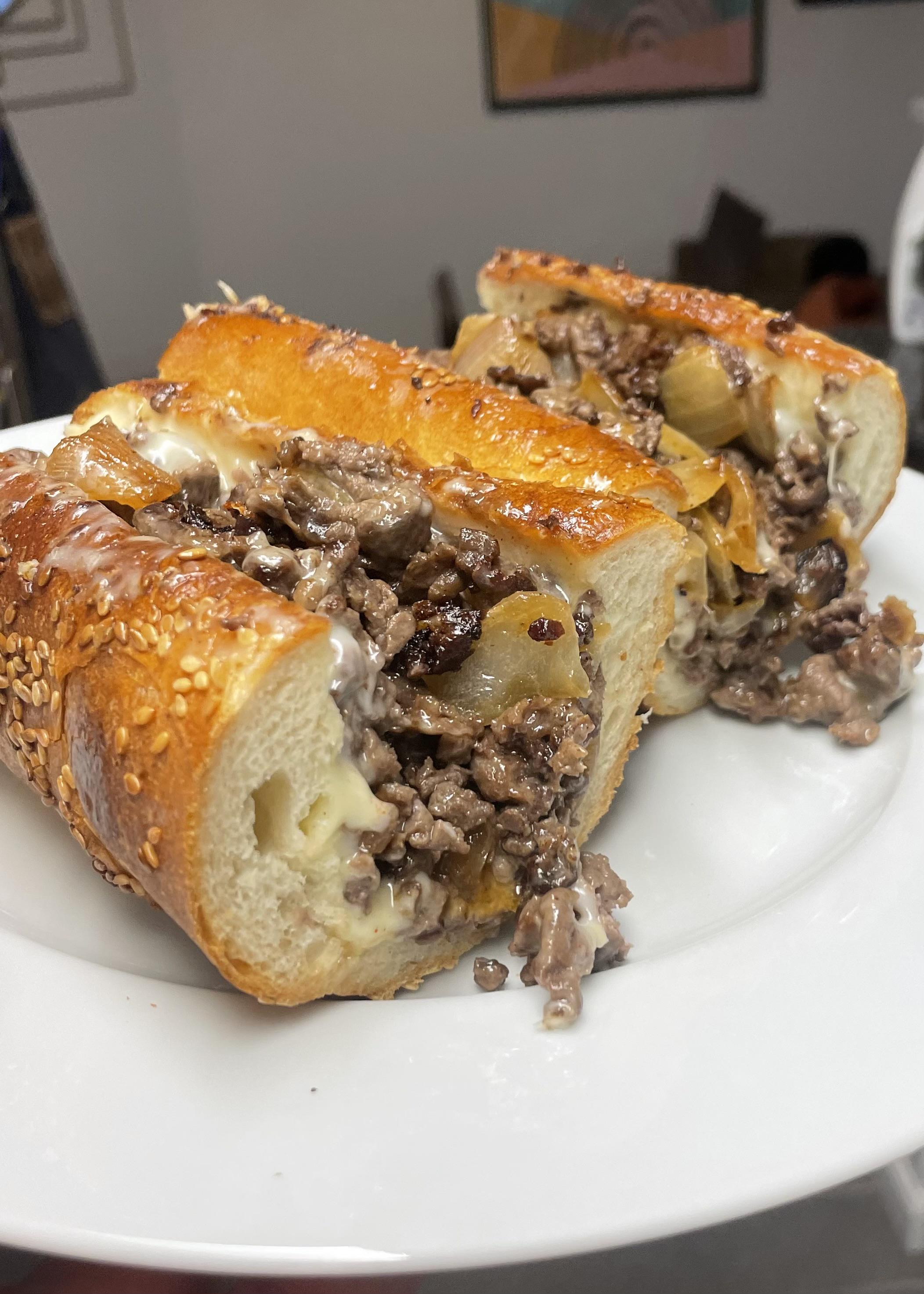 [Homemade] Cheesesteak on Homemade Roll with Cooper Sharp and Onions | Scrolller