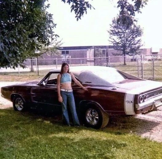 Foxy lady and a nice Dodge Charger, 1970s | Scrolller