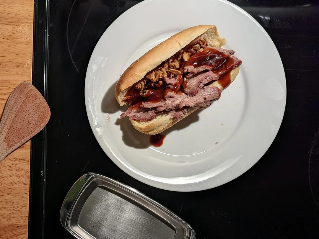 Tri-tip with spicy bbq and fried onions | Scrolller