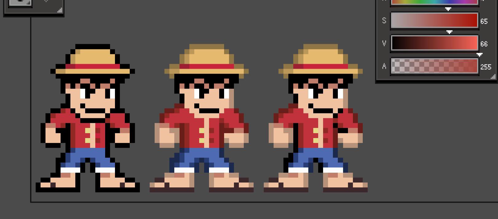 Made my first mega man sprite edit of luffy, which outline looks best ...