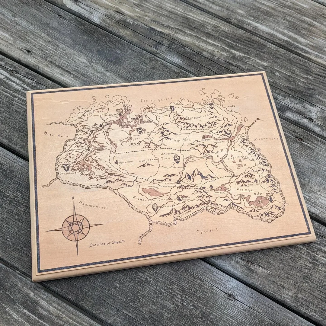 My second woodburned map of Skyrim | Scrolller