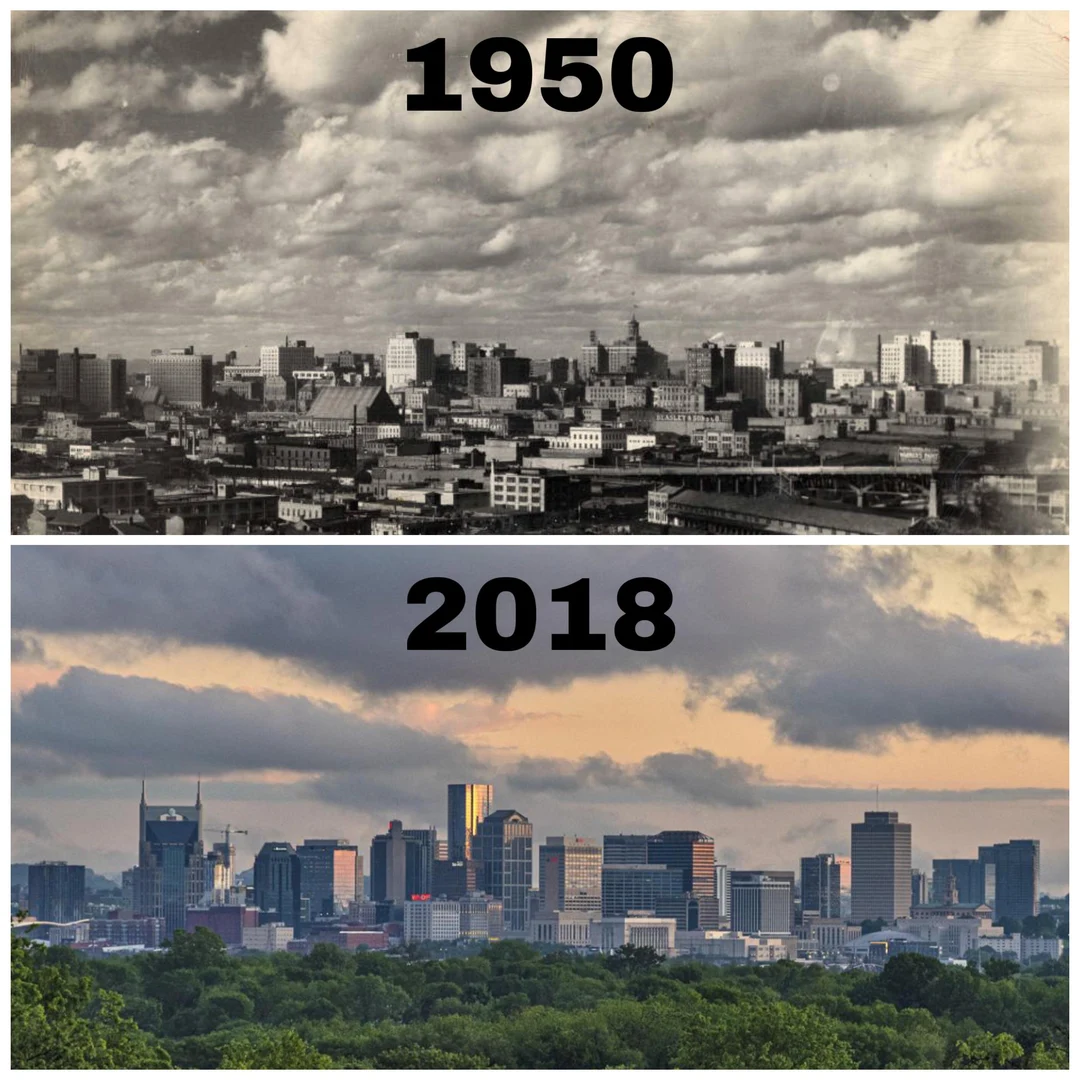 Nashville skyline 1950 vs 2018 | Scrolller