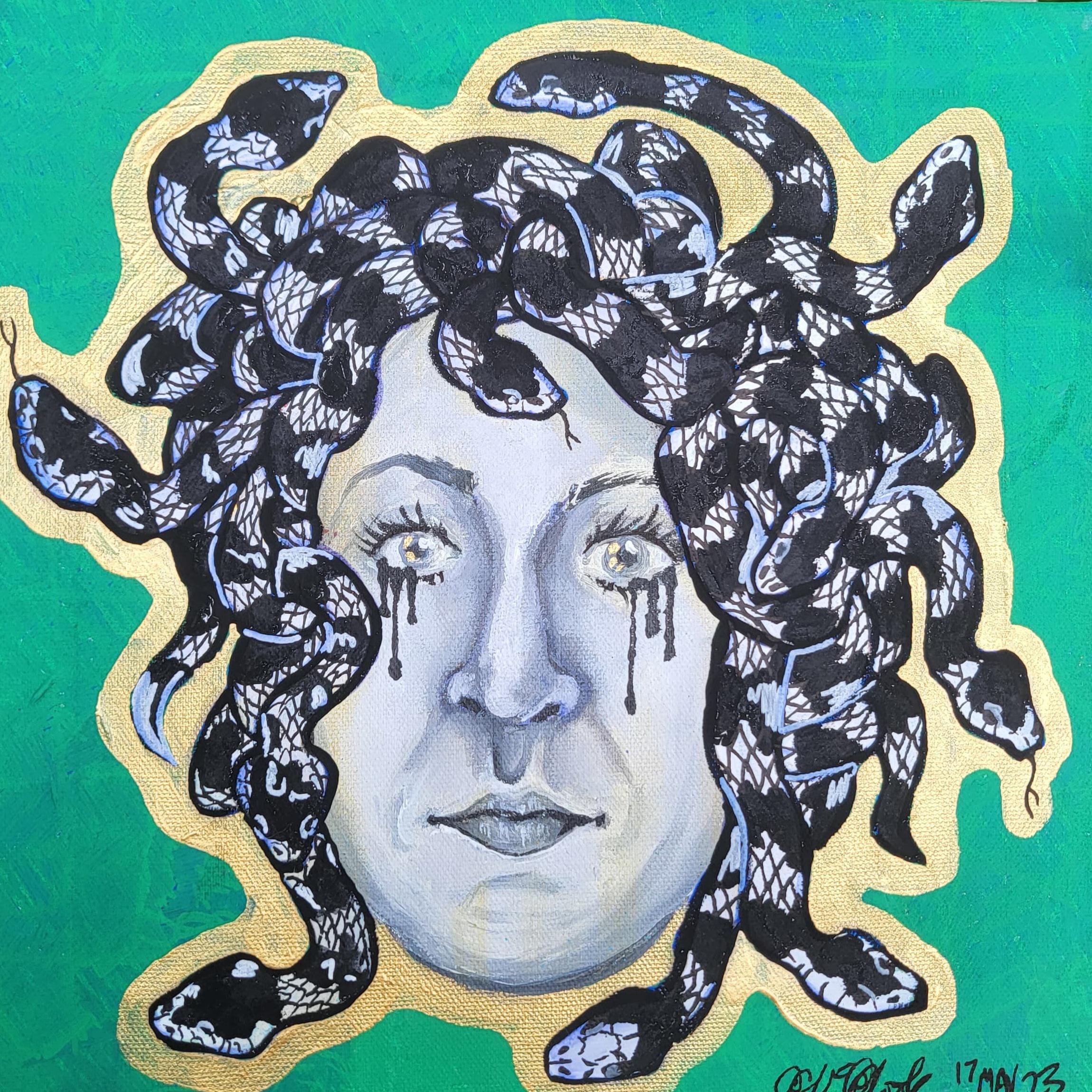 Self portrait As Medusa, me (iamthegreyest), acrylic on recycled canvas, 2023 | Scrolller