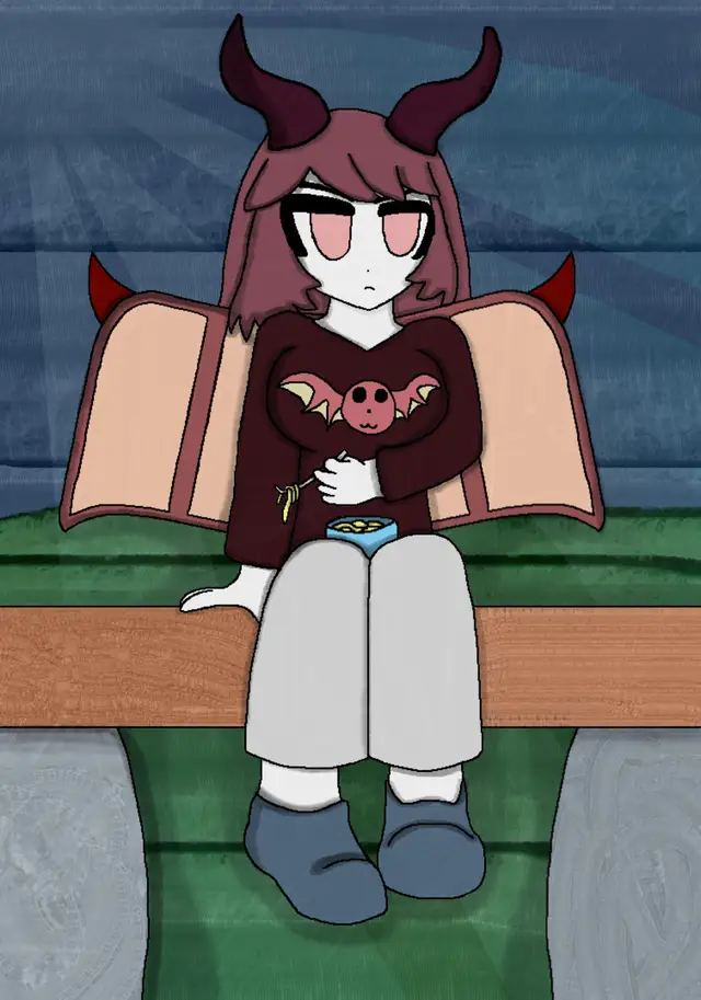 A succubus girl enjoying some noodles | Scrolller