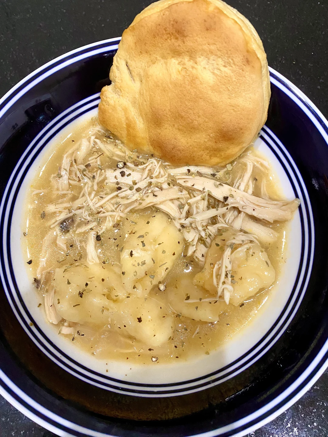 Chicken and Dumplings (and biscuits). No way to make it look appetizing but it’s tasty! | Scrolller