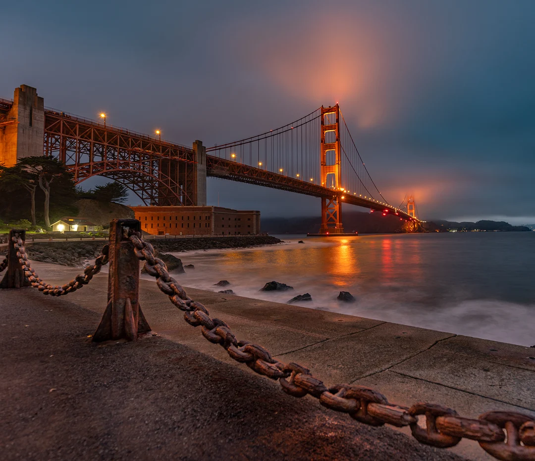 Golden Gate Bridge glowing in the morning fog | Scrolller