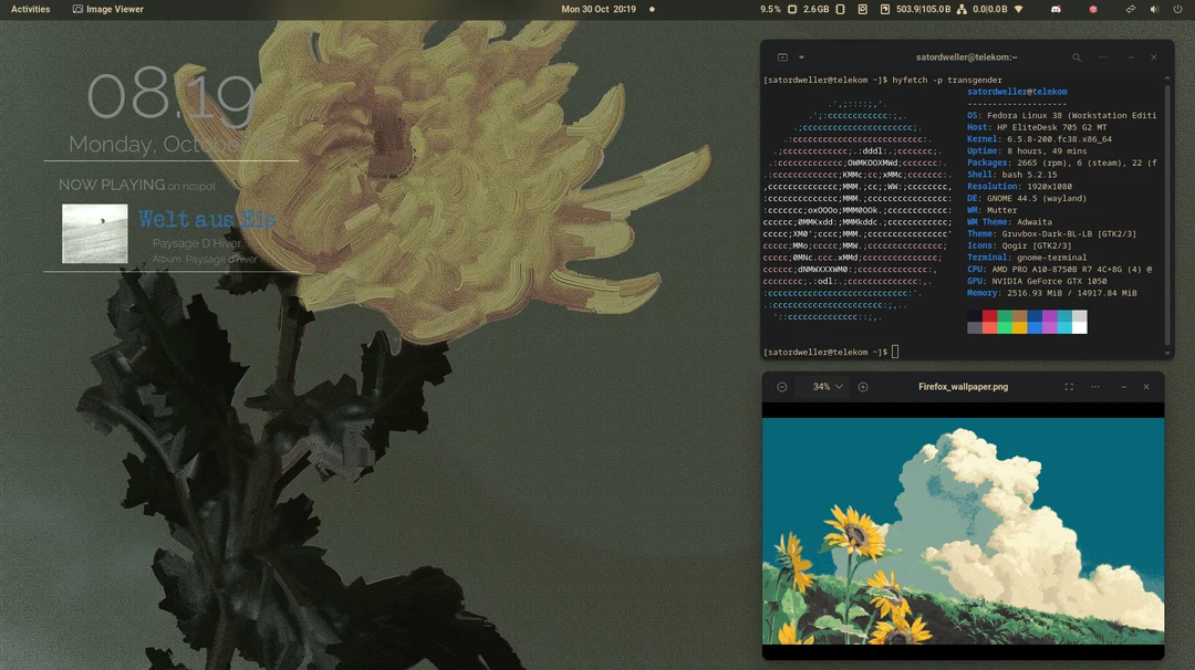 [GNOME] my simple gruvbox rice | Scrolller