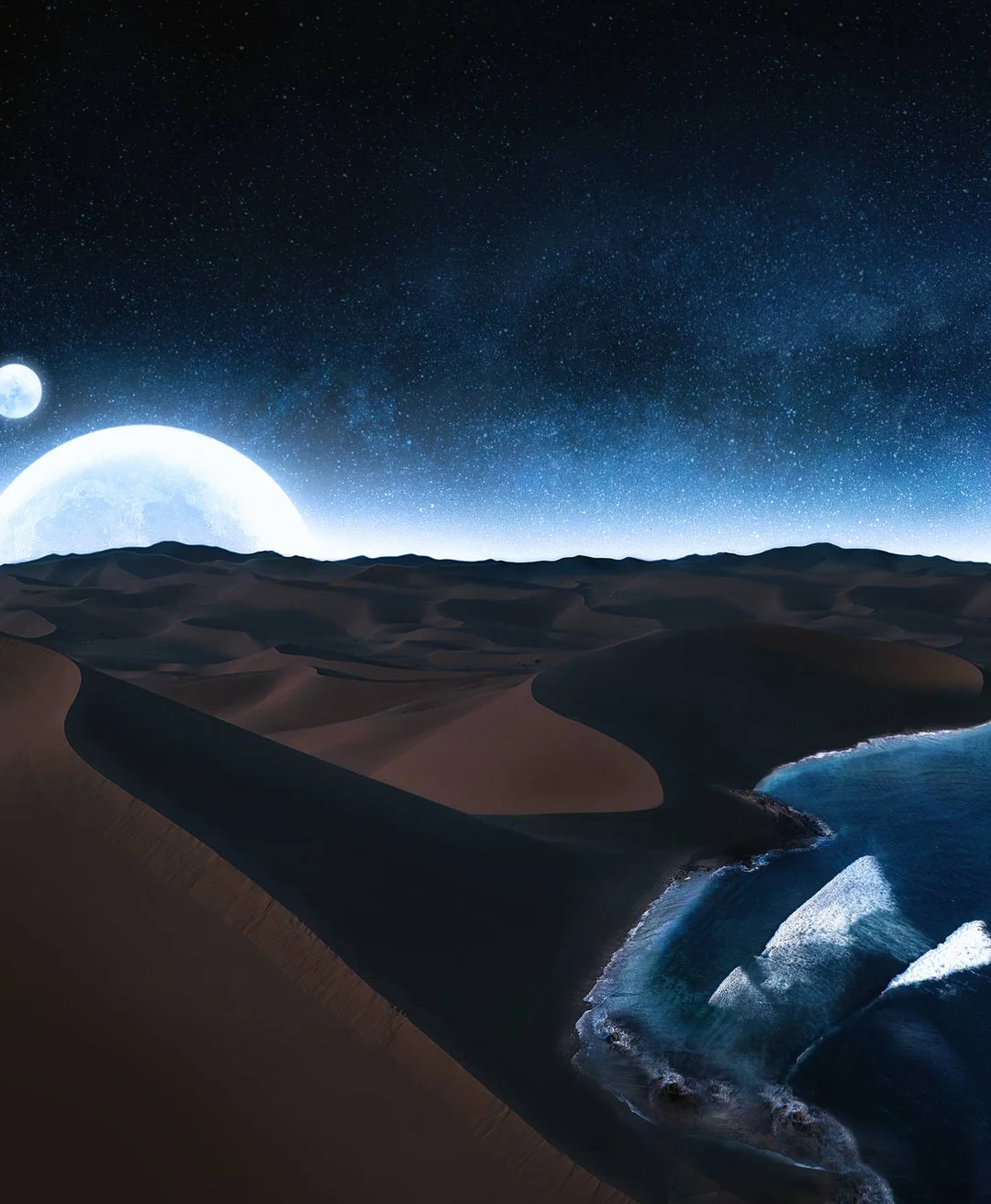 two moons reel in the sea; me; digital manipulation (compositing, blending, painting/shading ...
