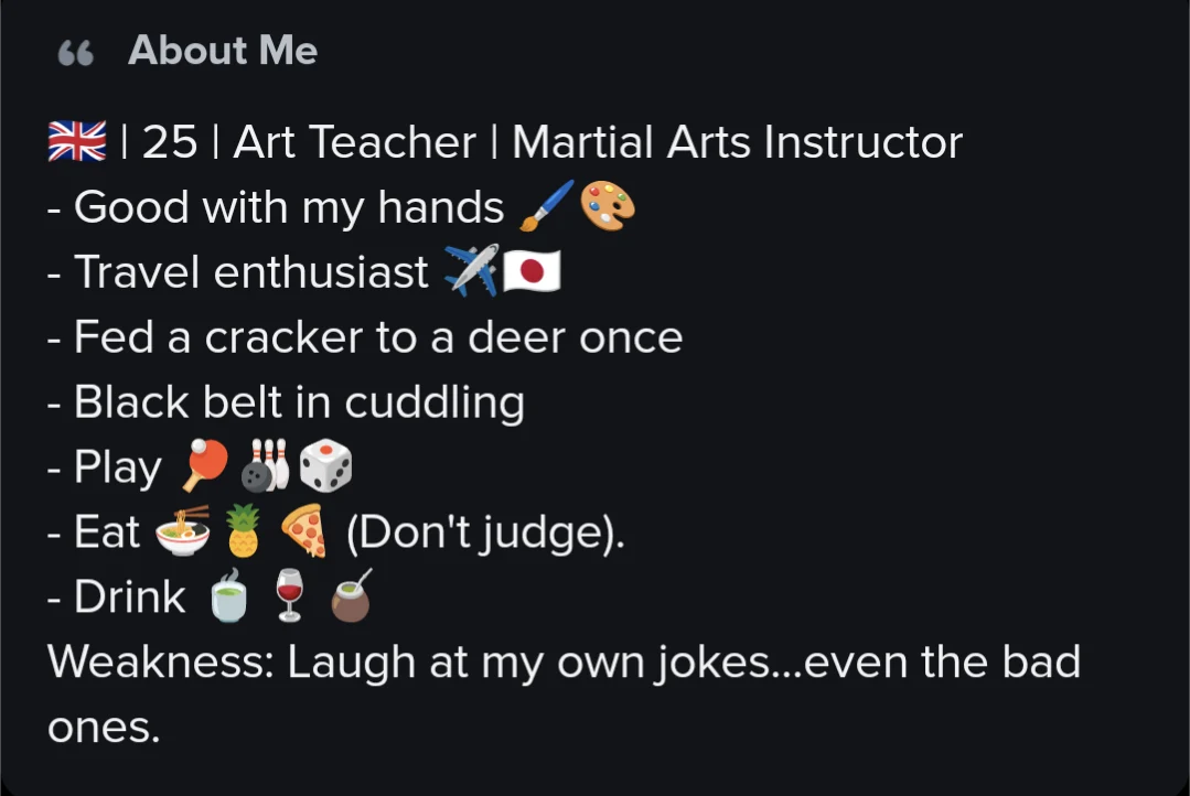 Please critique my tinder bio 🙏 | Scrolller