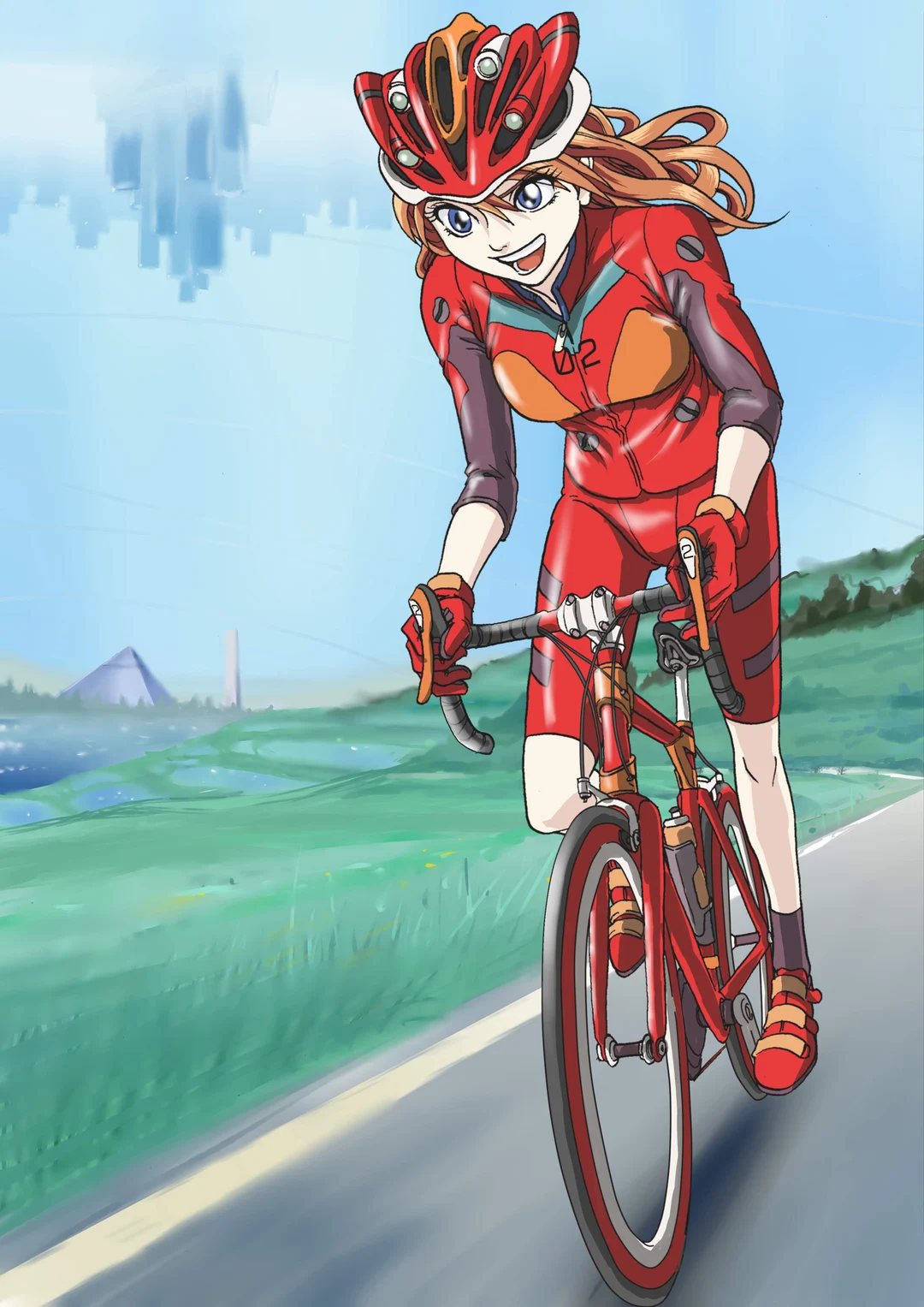 Asuka on a bicycle (and a flat tire) | Scrolller