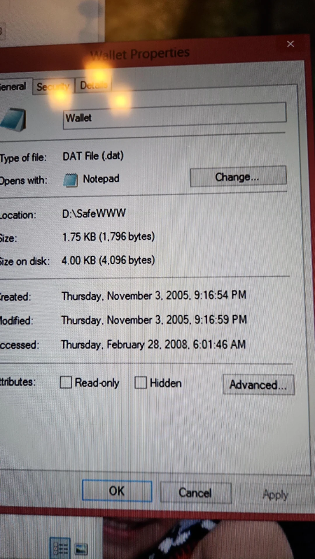 Wallet.dat file created 2005 and last accessed 2008? | Scrolller