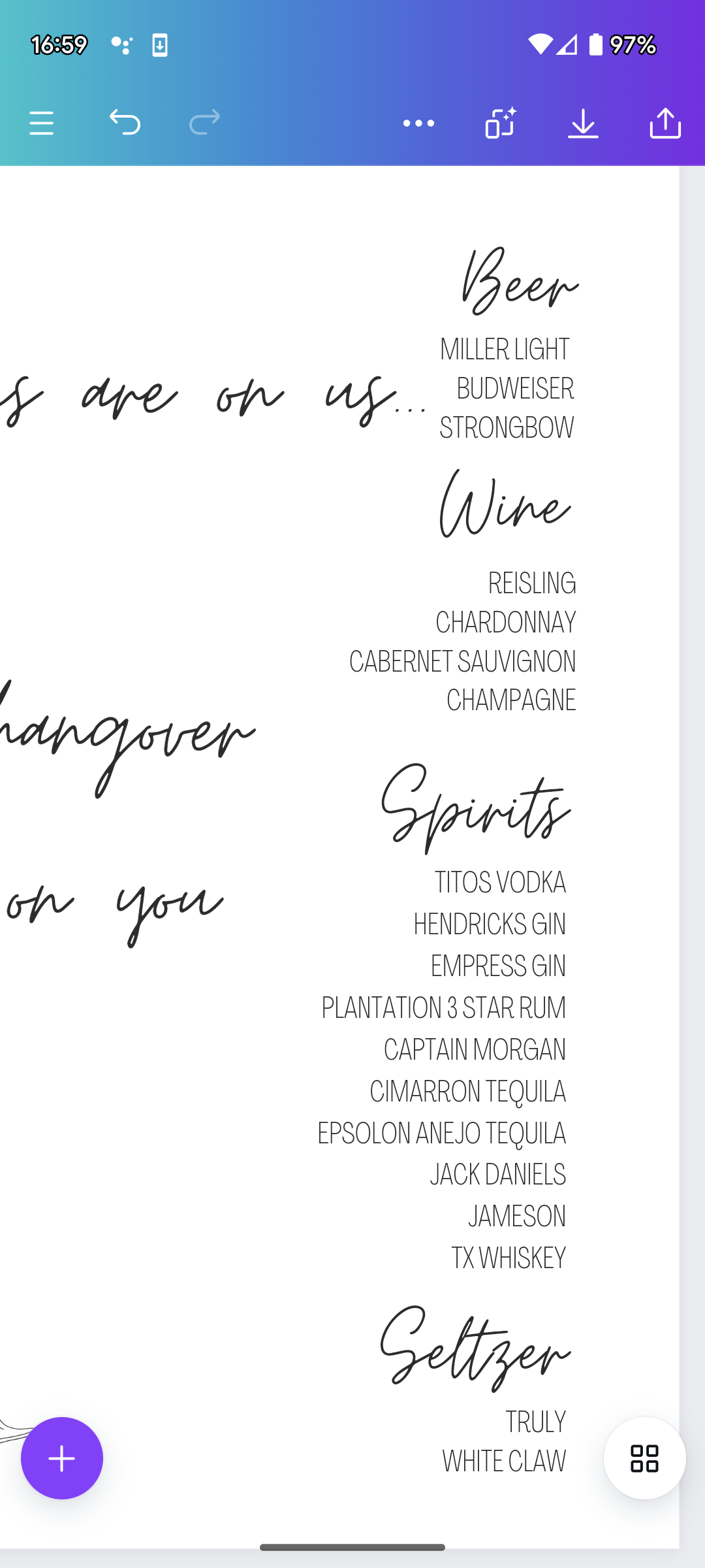 Critique my wedding bar menu? | Scrolller