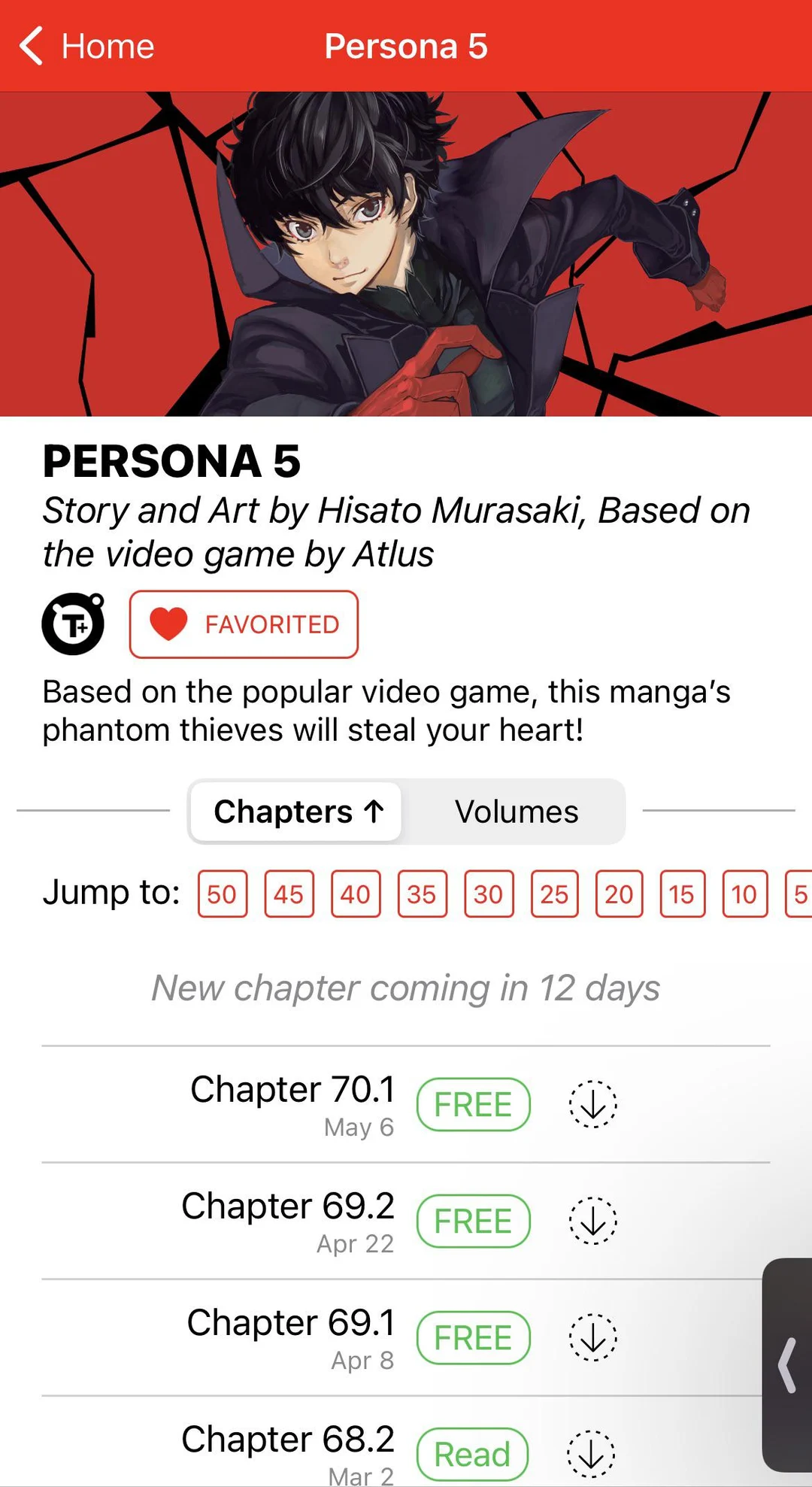 The P5 manga is now available on the Viz app for a 2 dollar subscription instead of having to ...