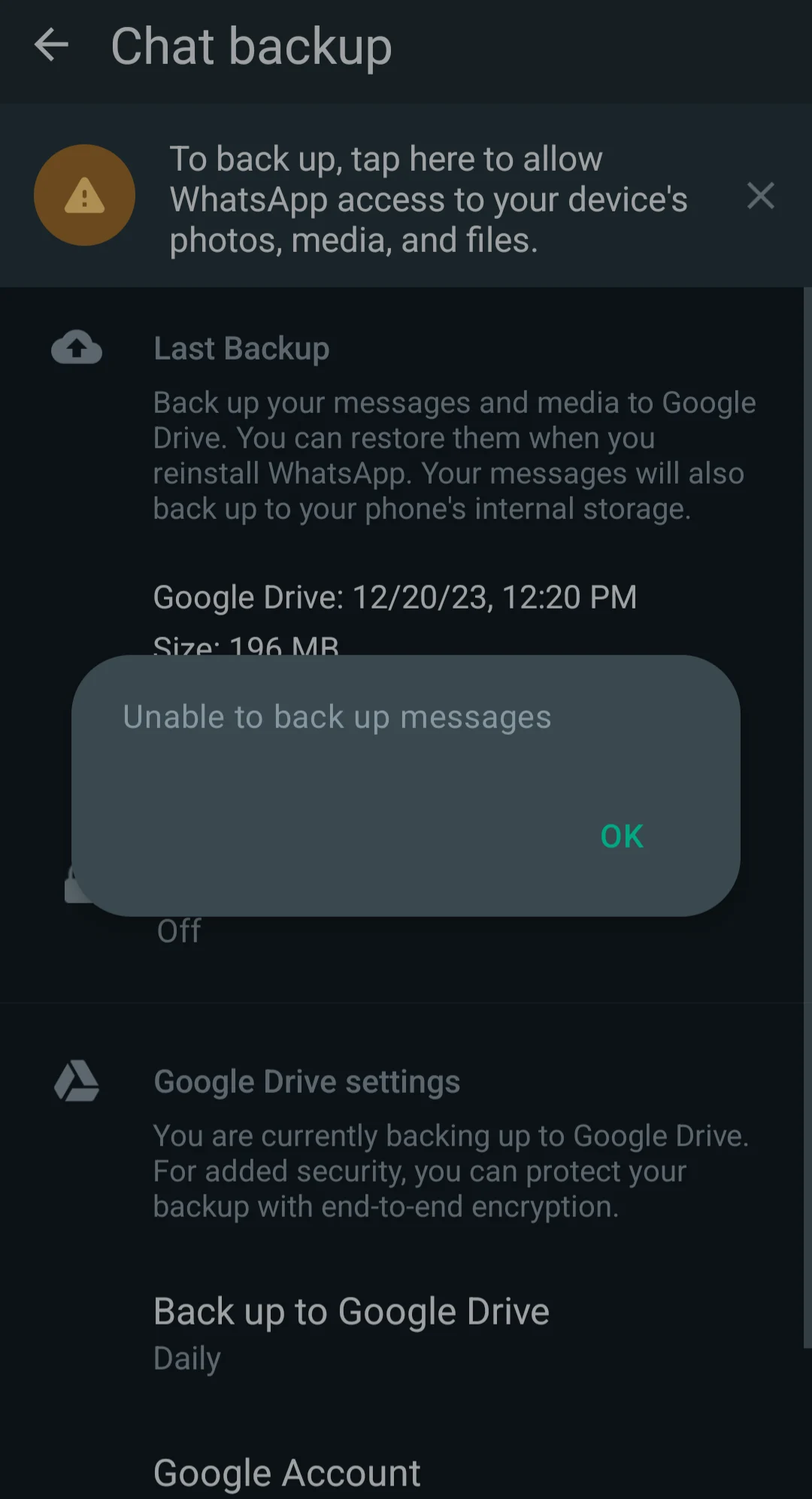 Chat backup failing in drive, any ideas? | Scrolller