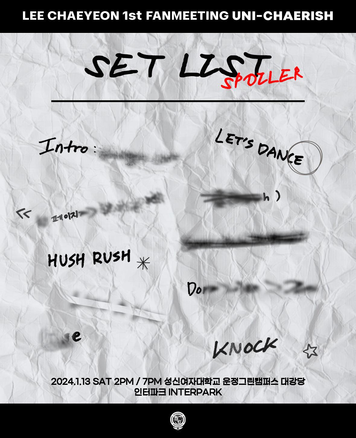 231228 Lee Chaeyeon - 1st Fanmeeting: UNI-CHAERISH (Setlist Spoiler Teaser) | Scrolller