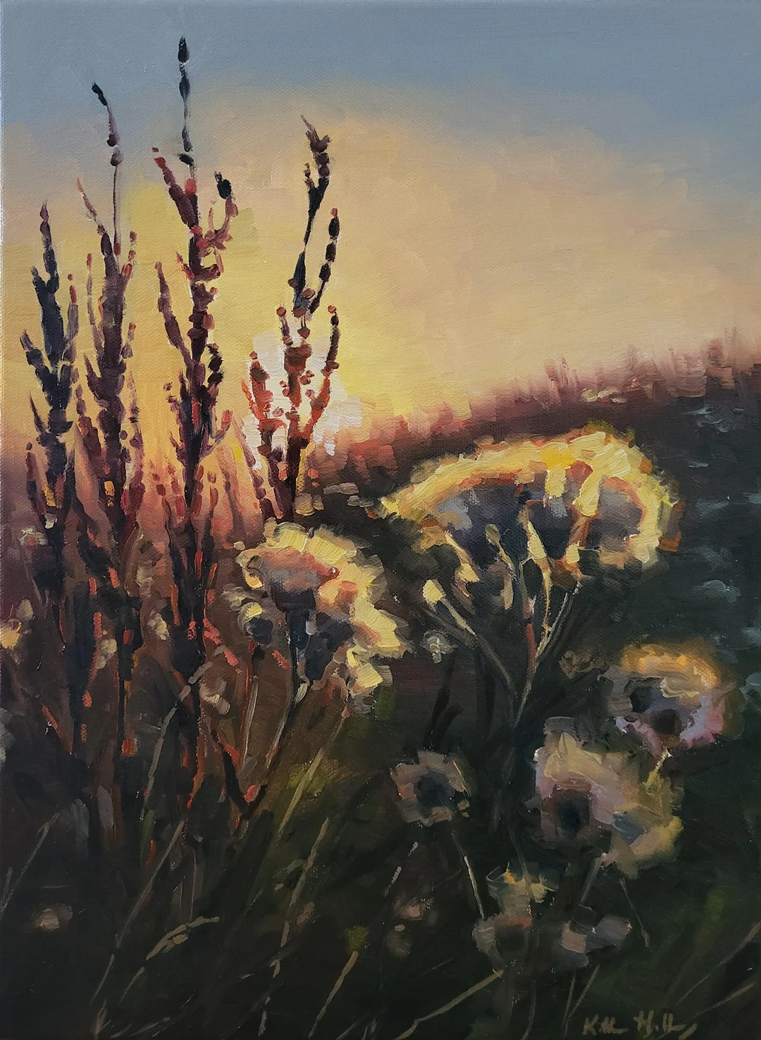 sunset thistles, me, oils, 2022 | Scrolller