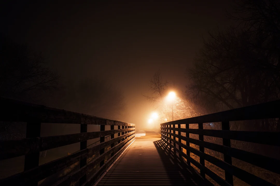 Park bridge under January fog | Scrolller