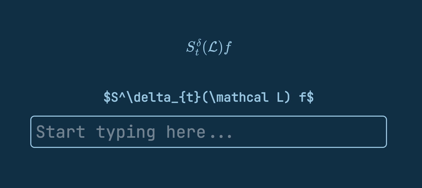 I've made a little typing trainer for LaTeX math snippets. I'm using data from arXiv to extract ...
