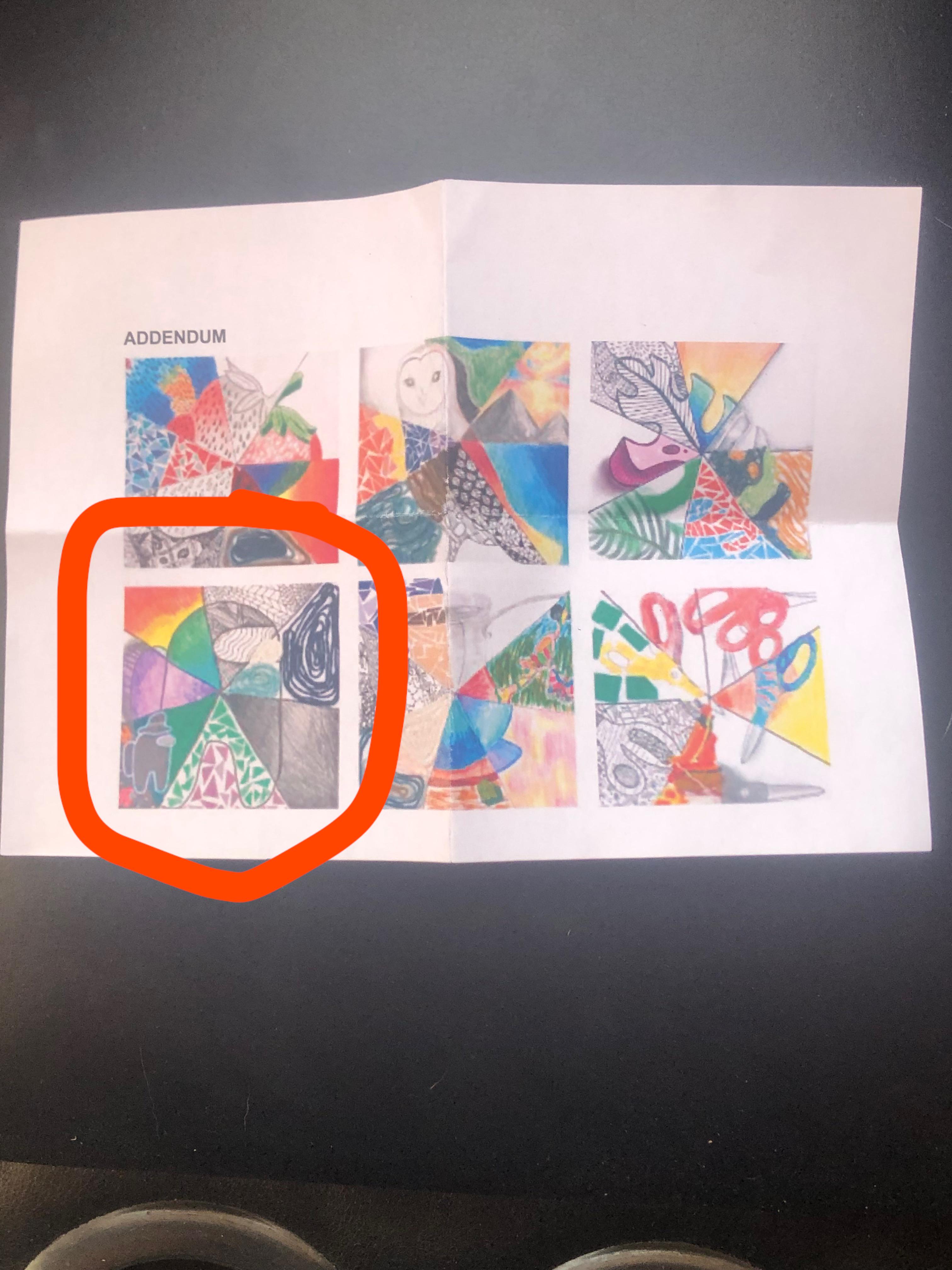 The example drawings for my art project had an among us crew mate ...