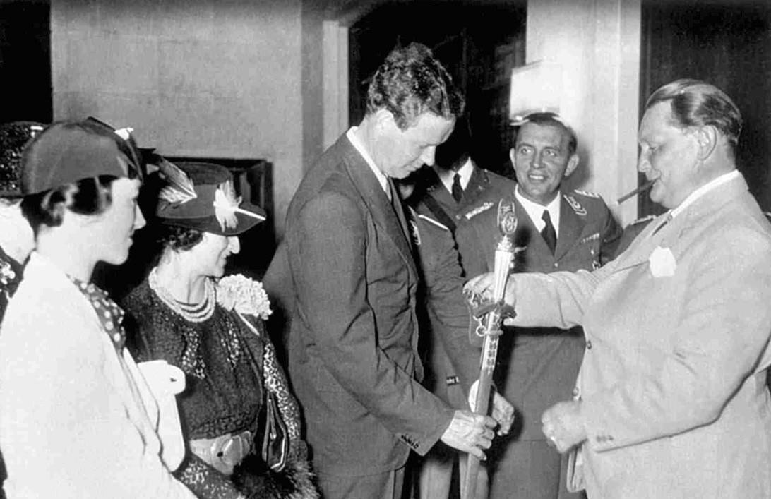 Charles Lindbergh being awarded the Service Cross of the German Eagle ...