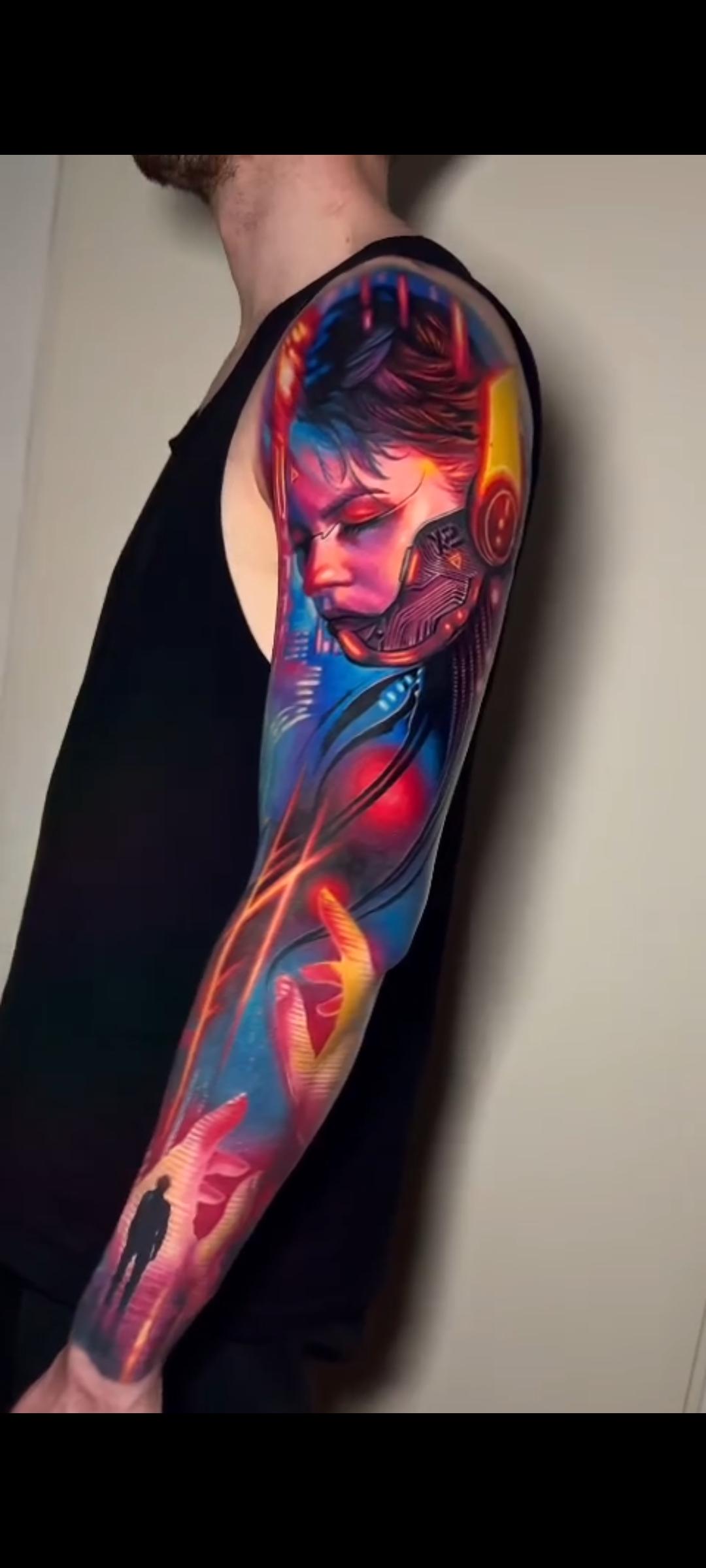 Cyberpunk Full-Sleeve done by Adrienn Kern at Human INKstinct and 0711 Nadelspiel in Germany ...