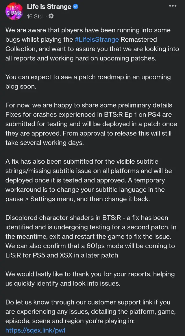 [NO SPOILERS] Deck Nine announced to work on fixing the bugs | Scrolller