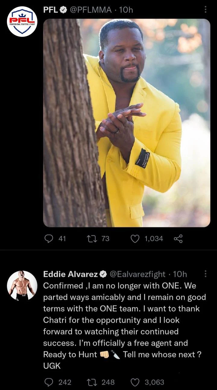 PFL possibly hints at signing Eddie Alvarez just after the latter announced his free agency ...