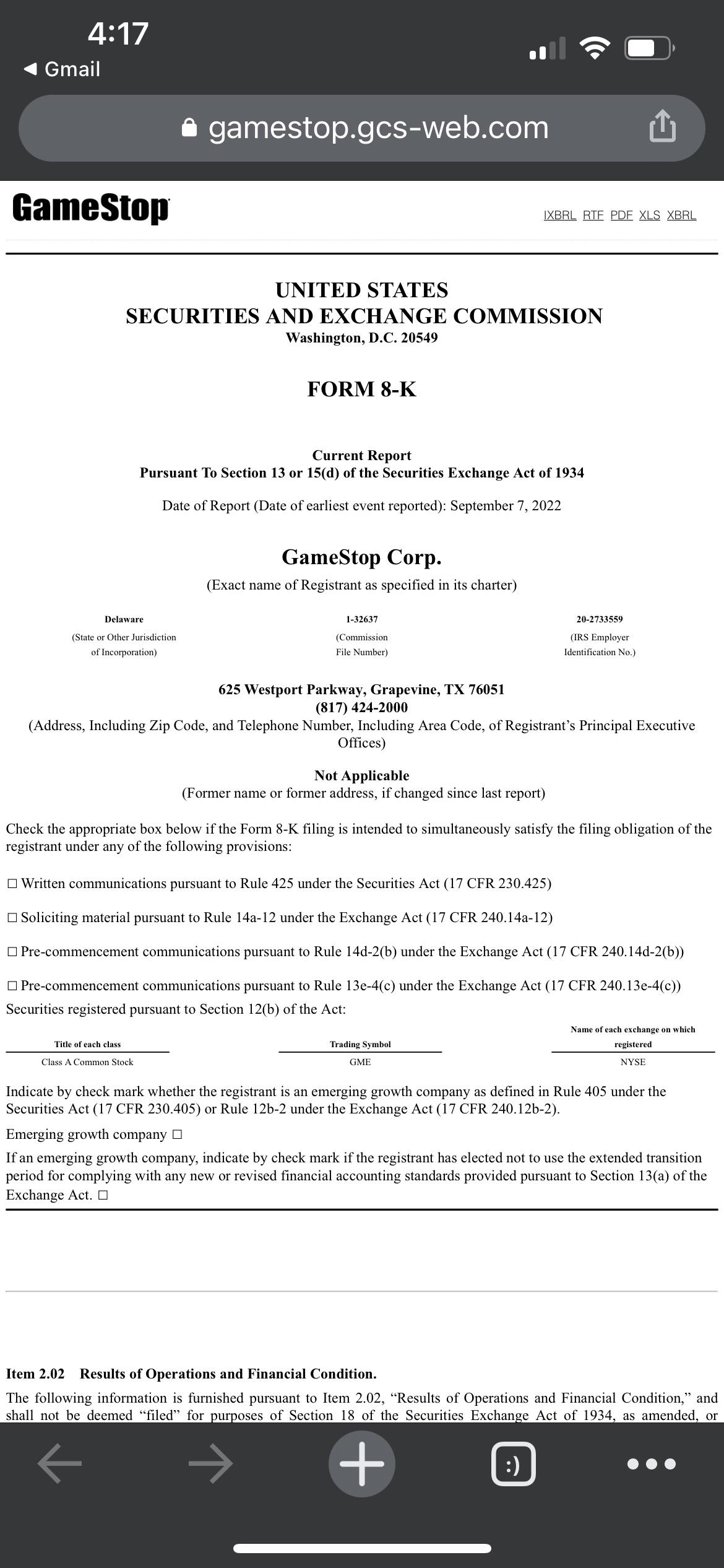 GameStop files Form 8-K with the SEC | Scrolller