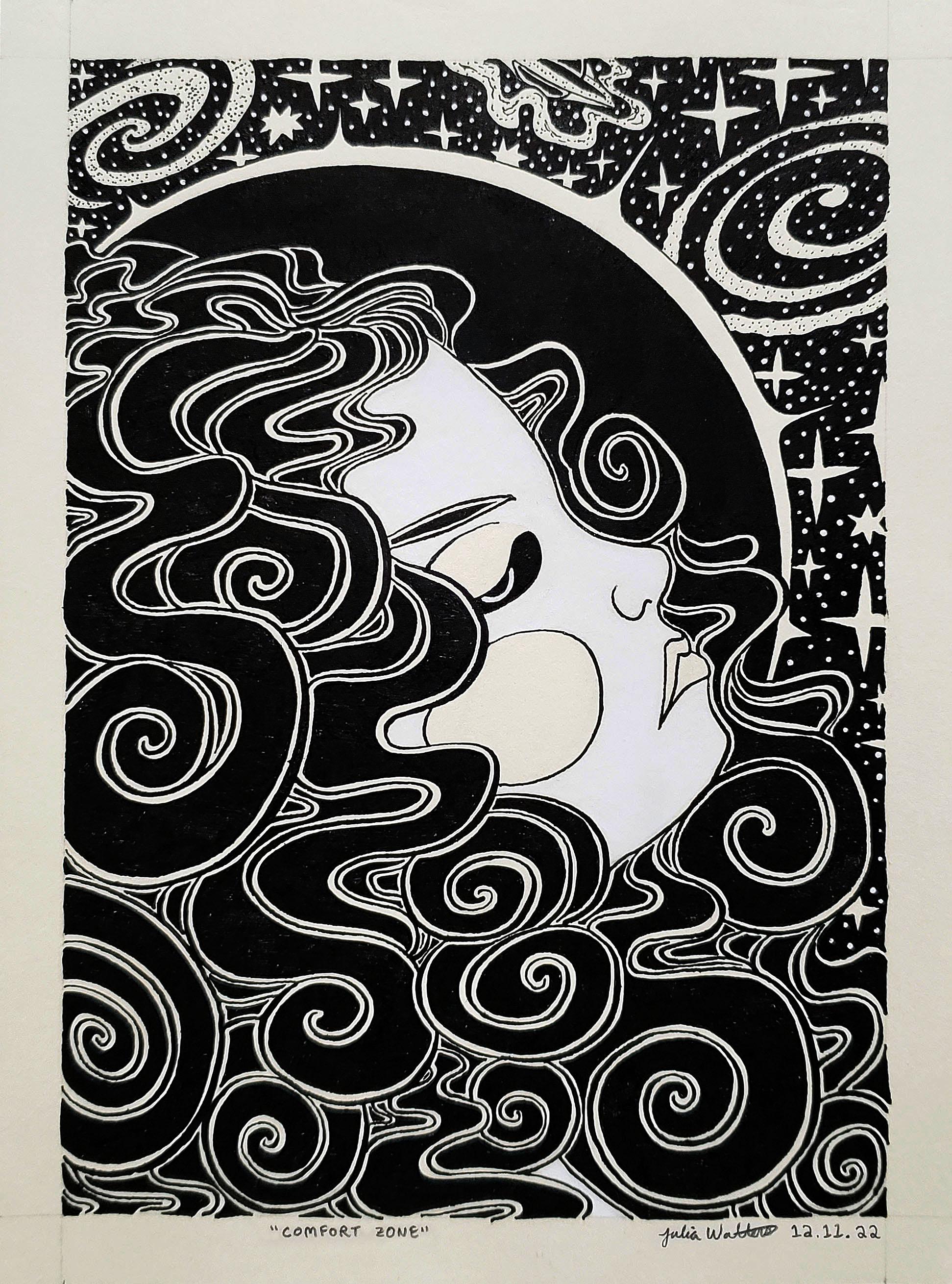 Comfort Zone, me, ink & gel pen, 2022 | Scrolller