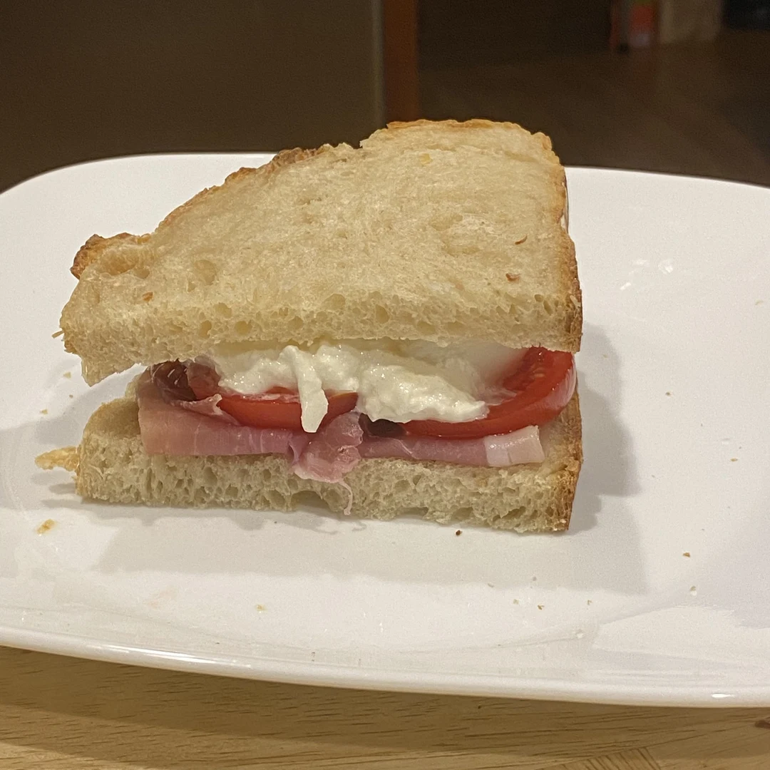 Prosciutto, tomato, and burrata on sourdough | Scrolller