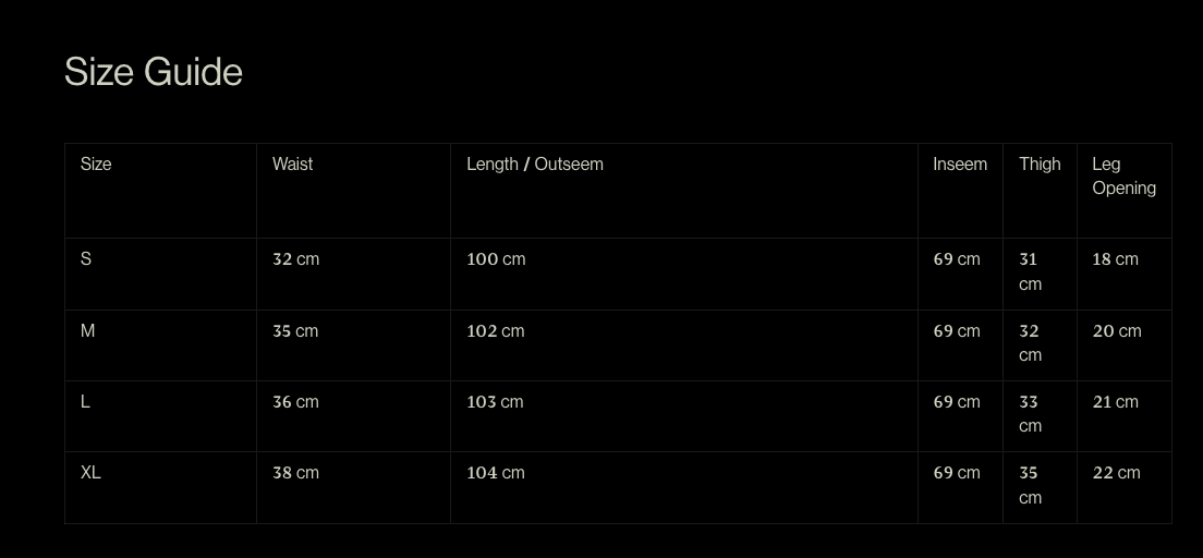 Help me understand this sizing chart for a pair of paints - doesn't make sense to me | Scrolller