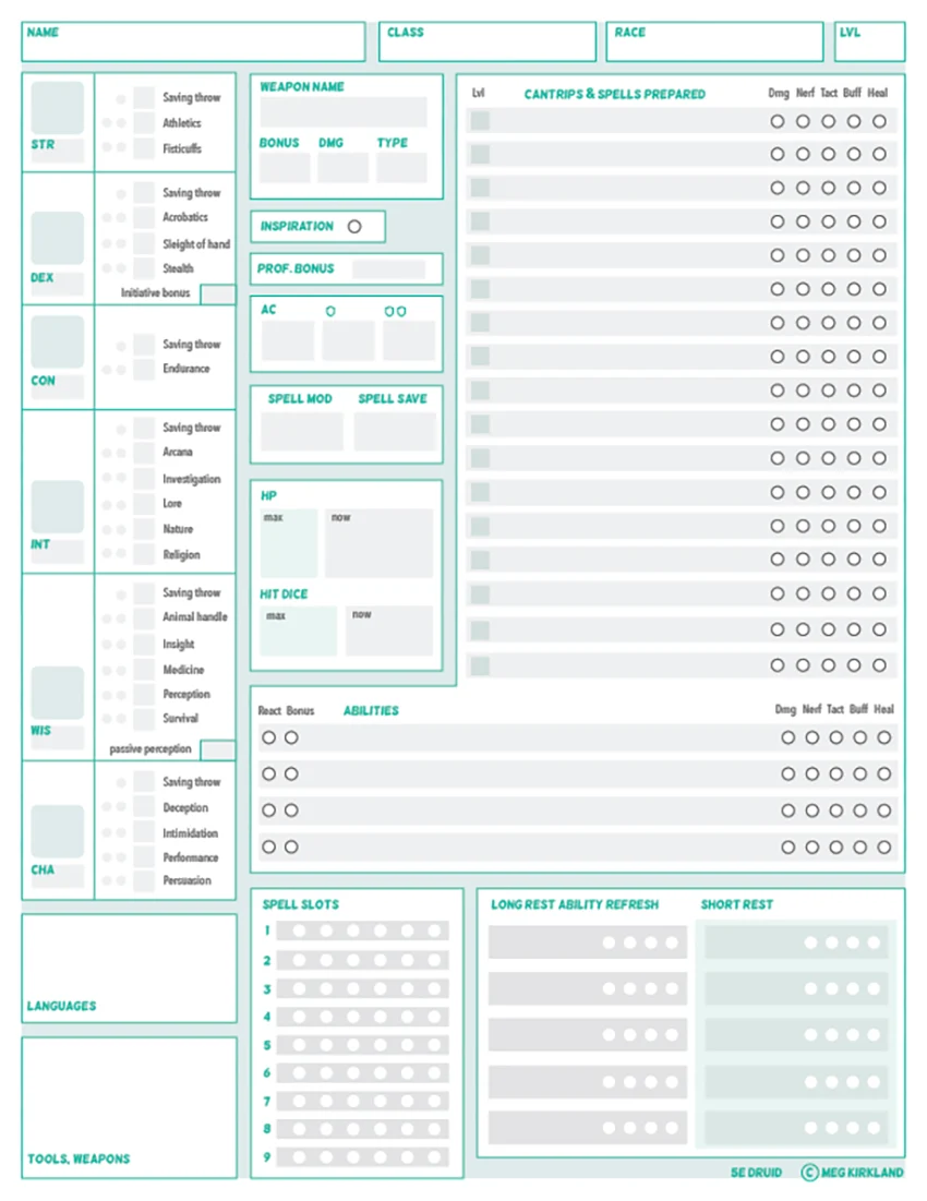 Druid Character Sheet Concept! | Scrolller