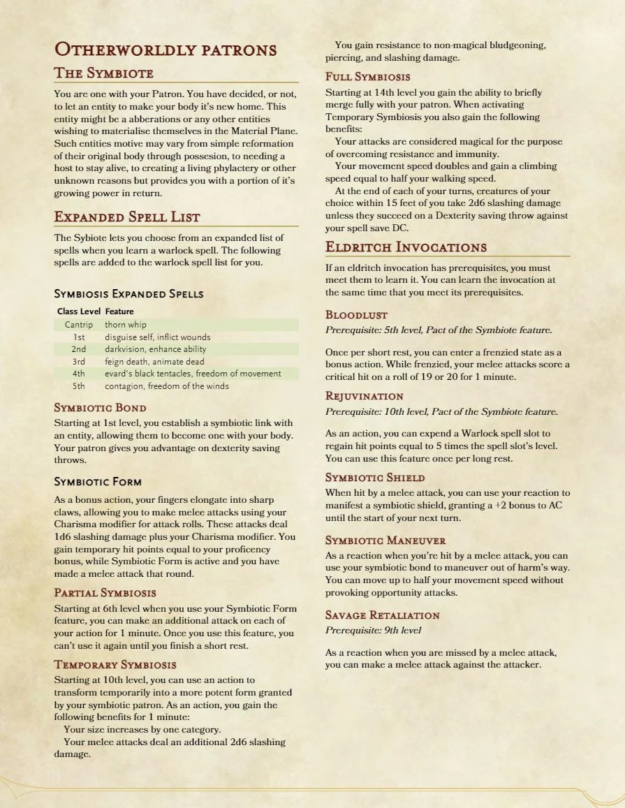 The Symbiote Warlock Subclass -Revised | Scrolller