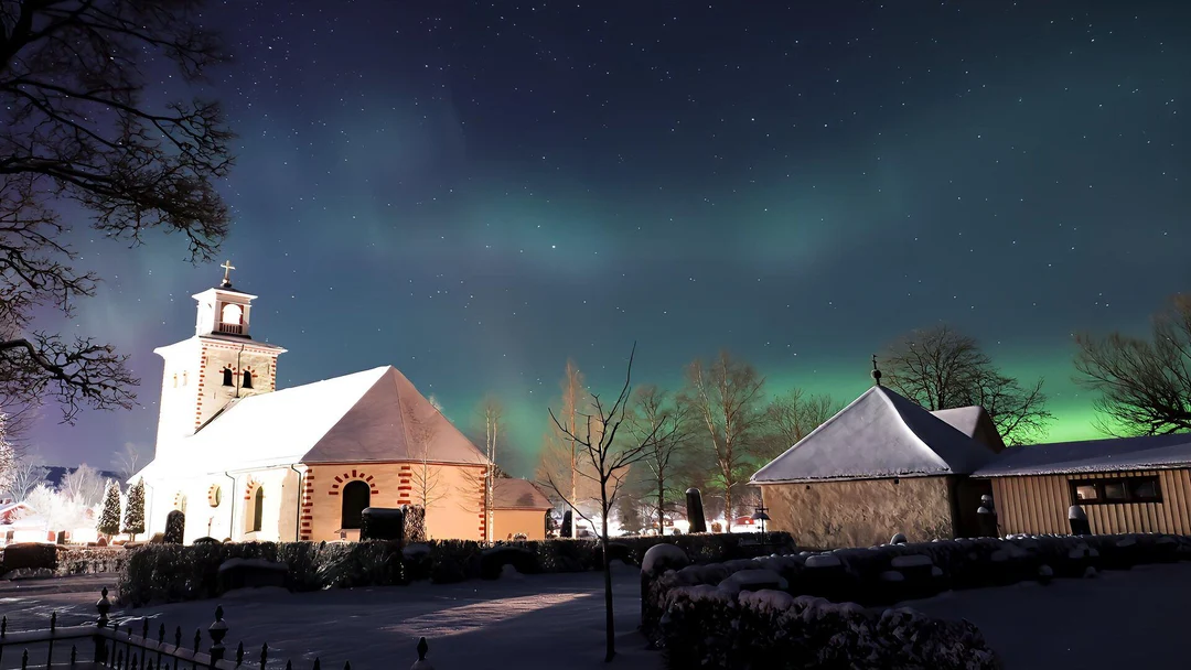 Celestial Grace: Aurora Above the Chapel [1920X1080] | Scrolller