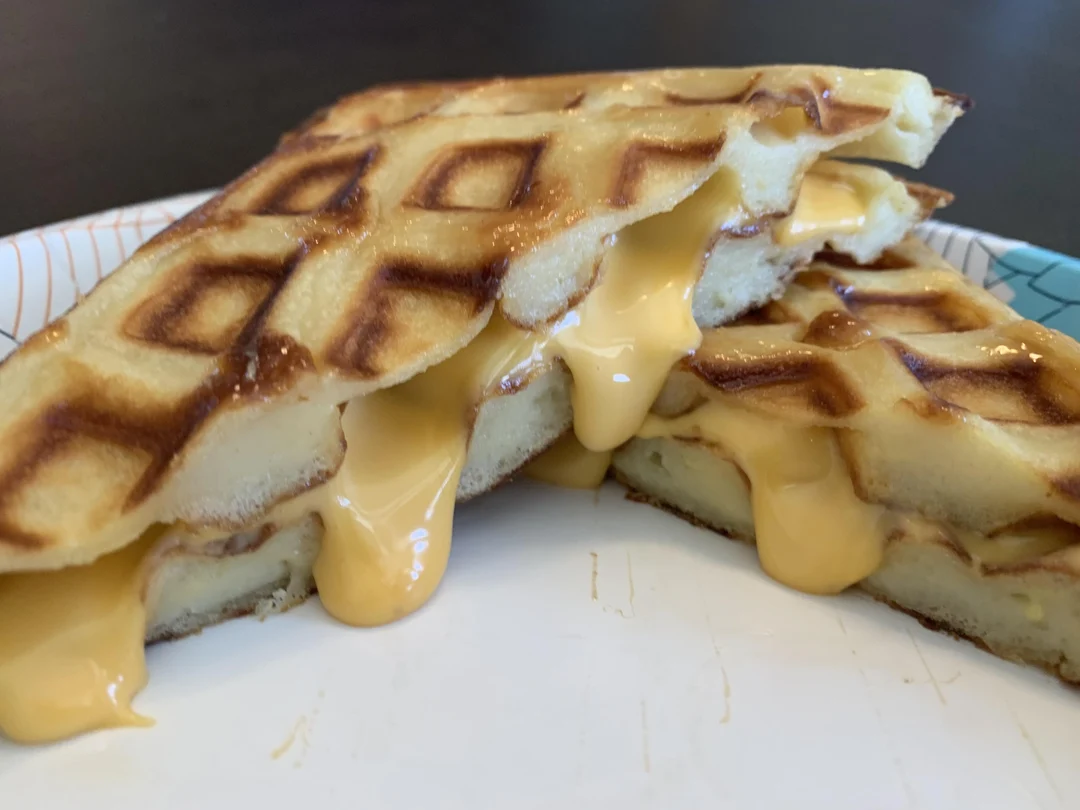 Belgian Waffle Grilled Cheese with Maple and Hot Sauce Glaze | Scrolller