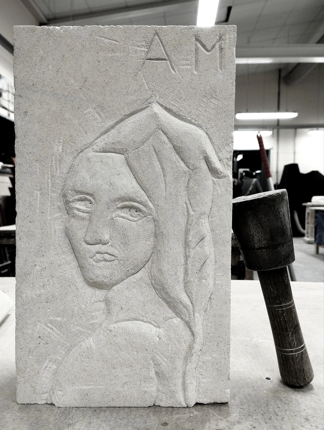 Head of a Turning Woman, Me, Relief Carved Limestone, 2023 | Scrolller