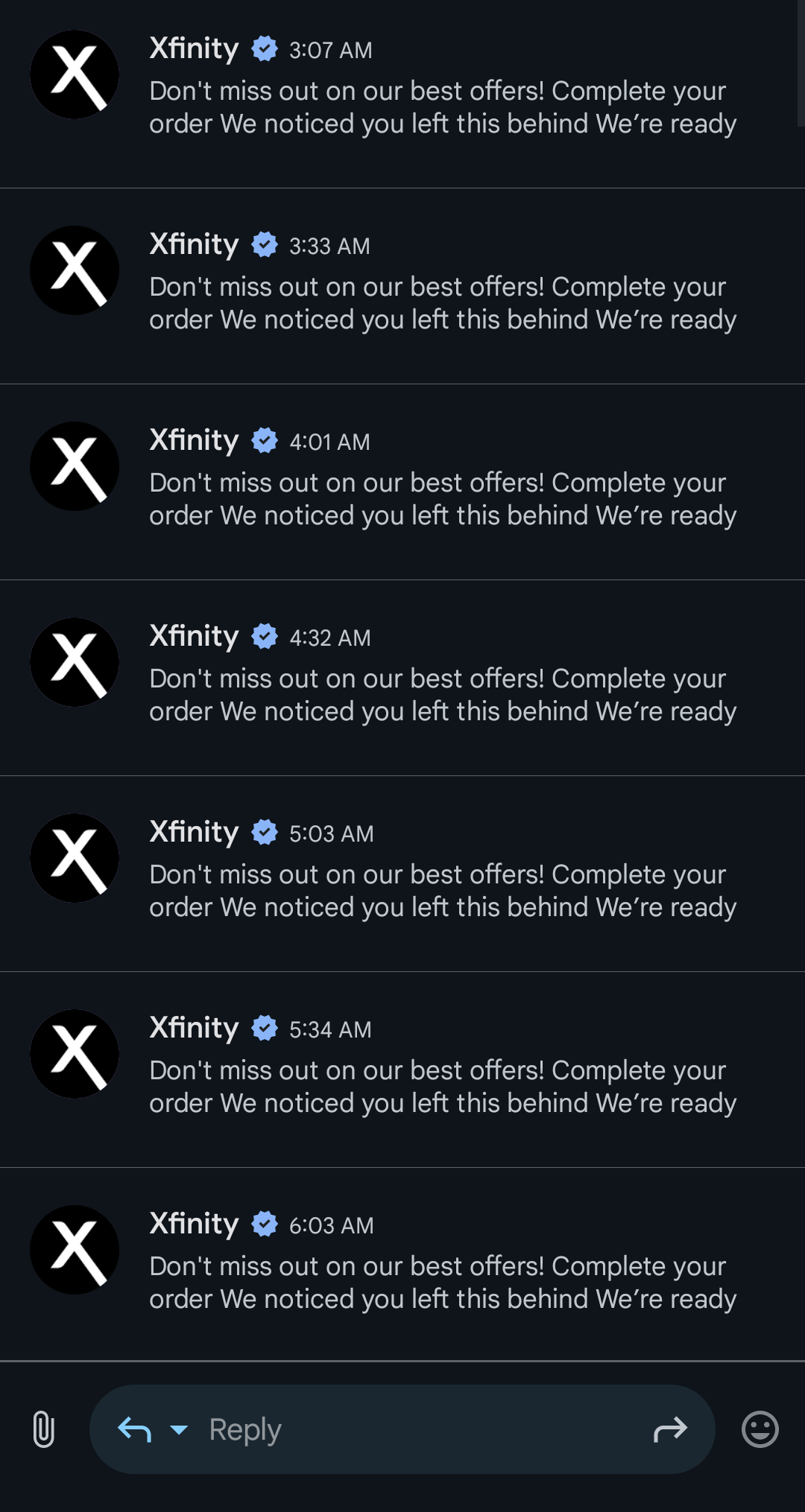I've received 31 emails from Xfinity within the day about "completing my order" | Scrolller