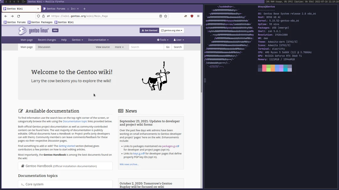 [DWM] The "I use Gentoo btw" Theme/Desktop | Scrolller