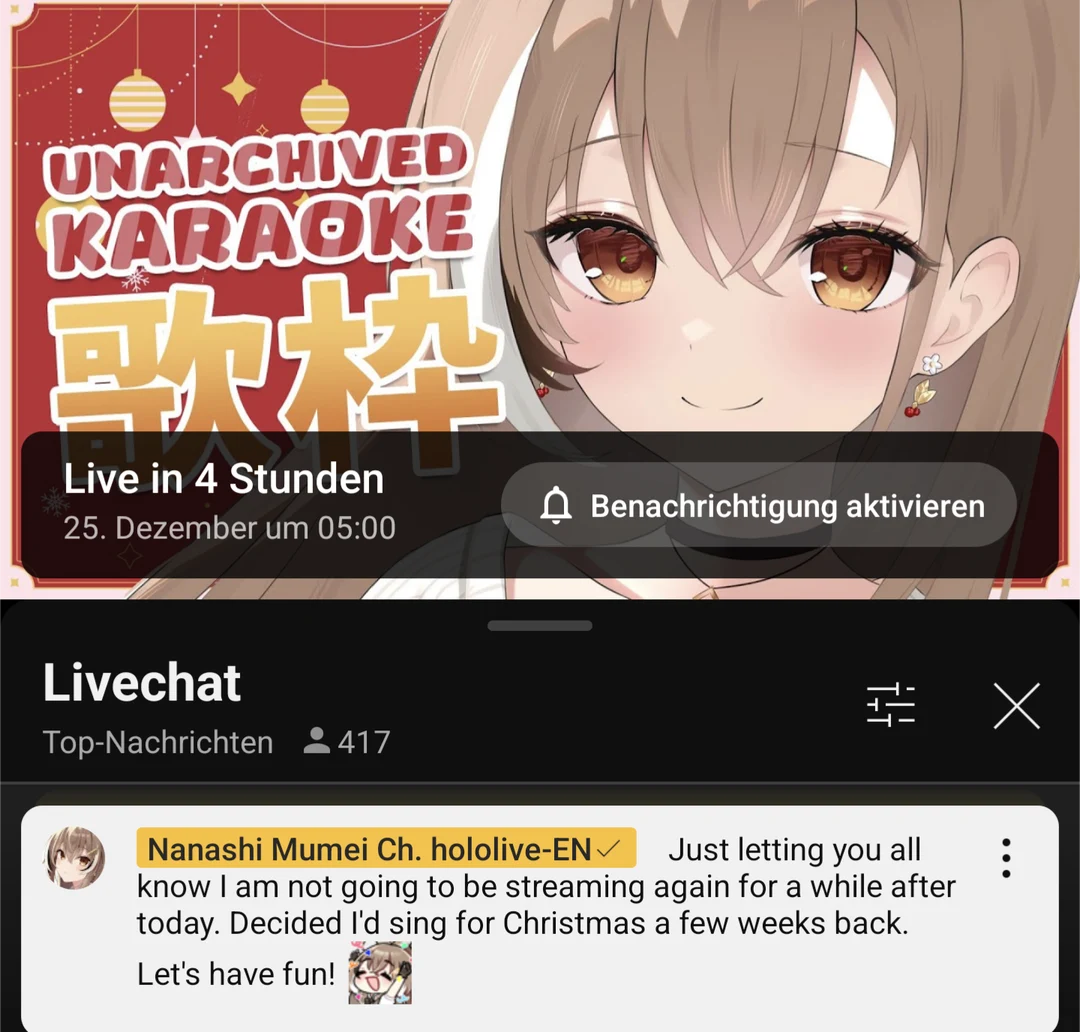 Mumei will not be streaming again for a while after today's unarchived karaoke | Scrolller