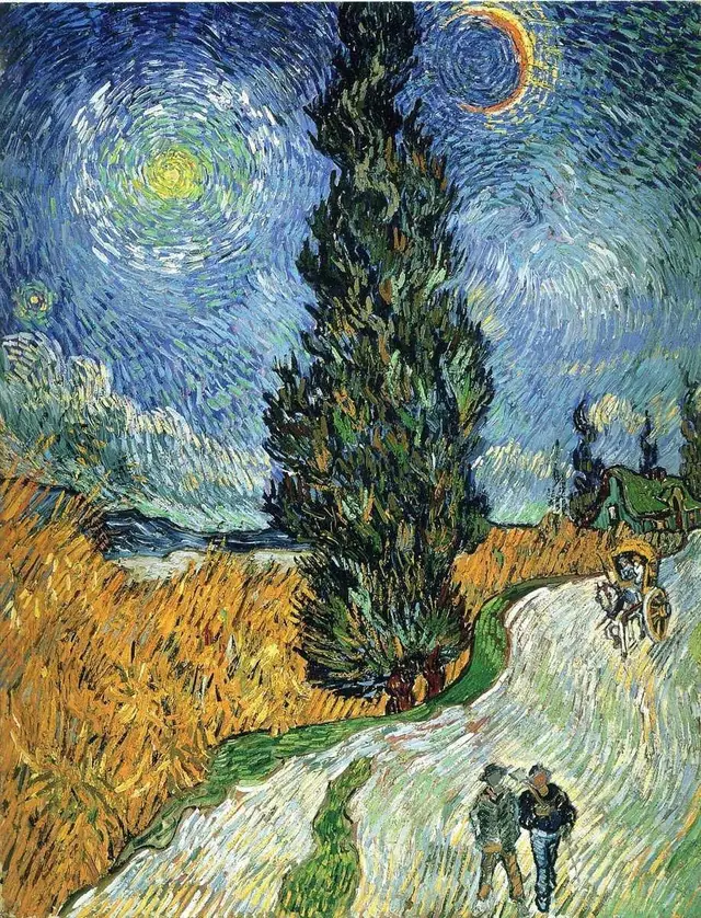 Road with Cypresses, Oil on Canvas, Vincent van Gogh, 1890. | Scrolller