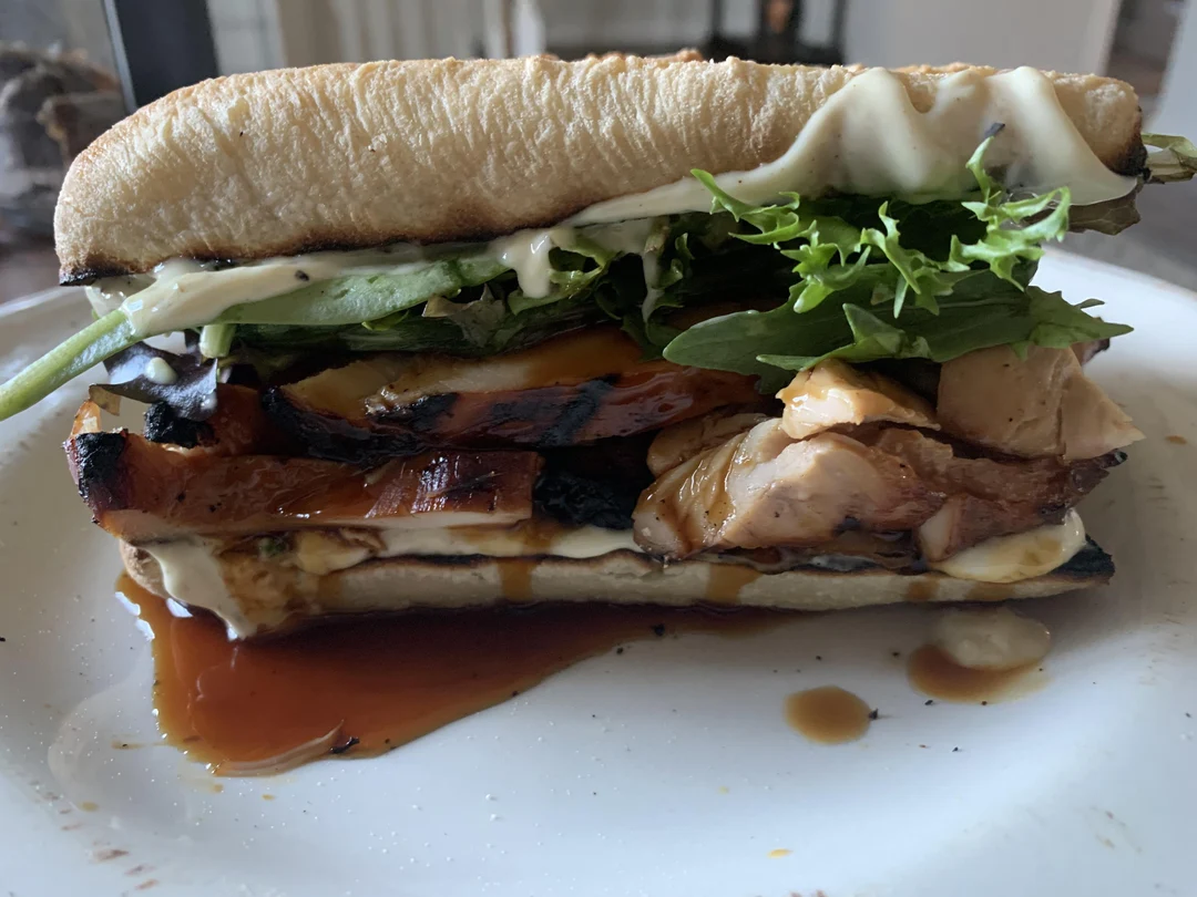 BBQ teriyaki chicken sandwich with caper mayo | Scrolller
