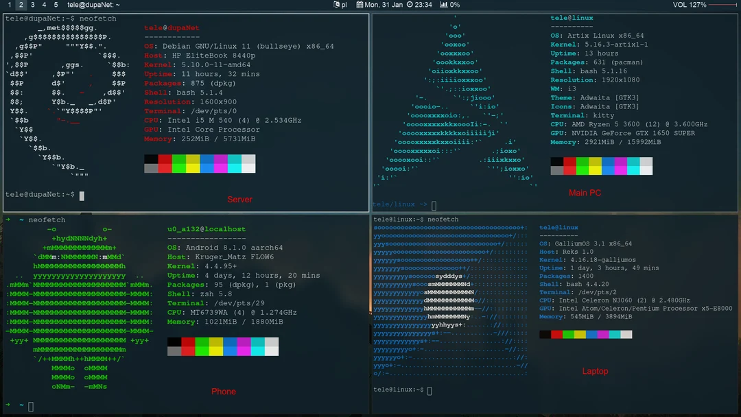 [i3-gaps, ssh, kitty] Noefetch on my all devices | Scrolller