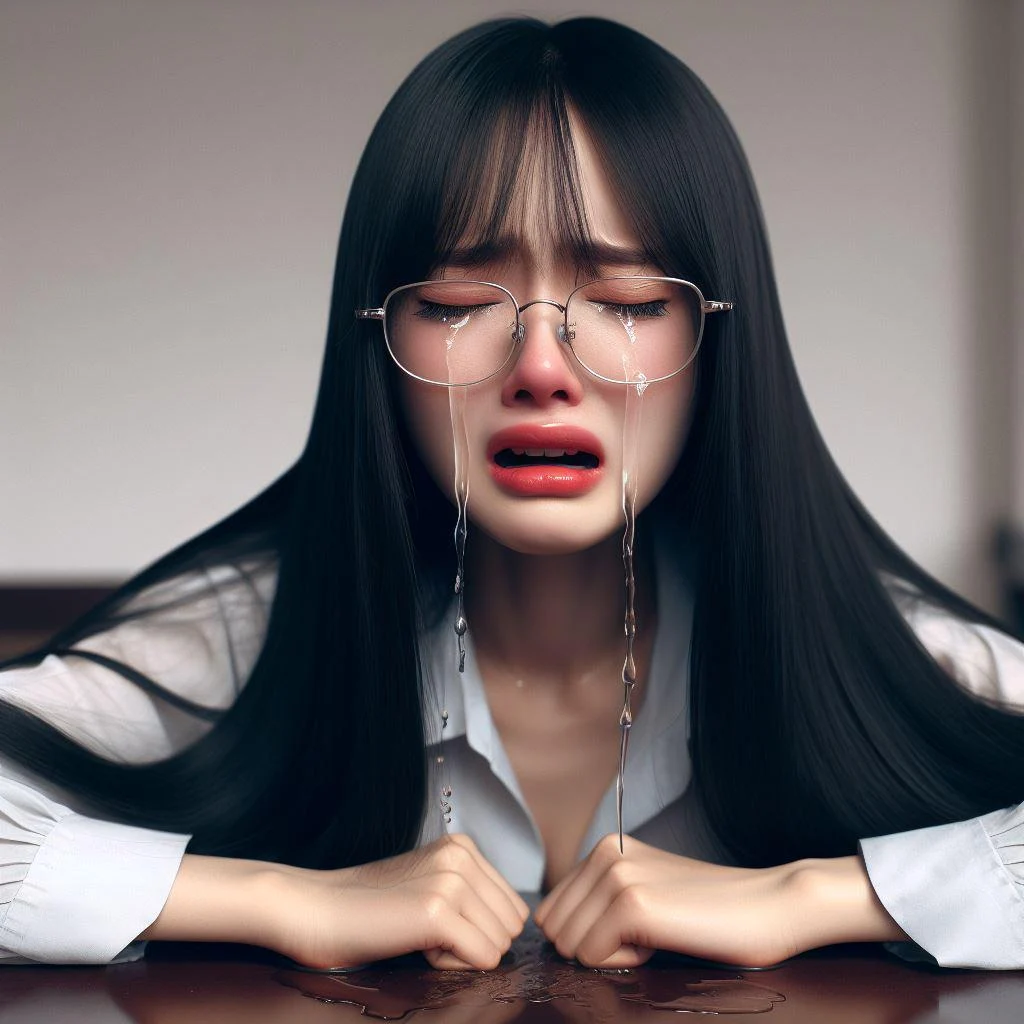 Woman with long hair crying (AI generated) | Scrolller