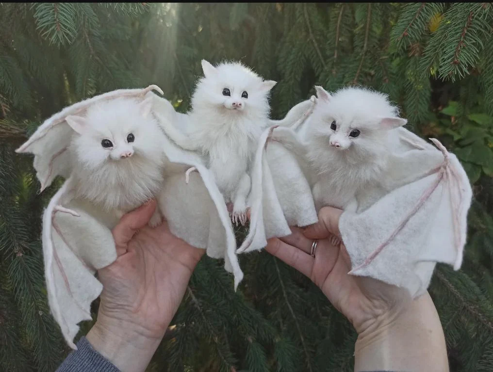 Here are three needle felted white bats! | Scrolller